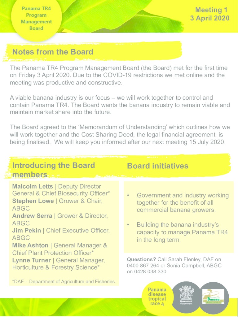 Panama TR4 Program Management Board | Australian Banana Growers